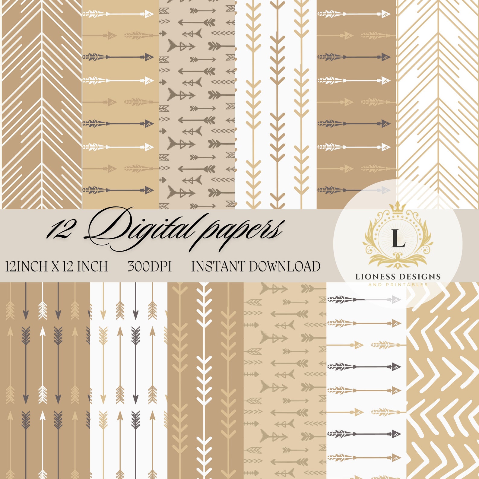 Arrow Neutral Digital Paper Pattern - Arrow Pattern for Personal and ...
