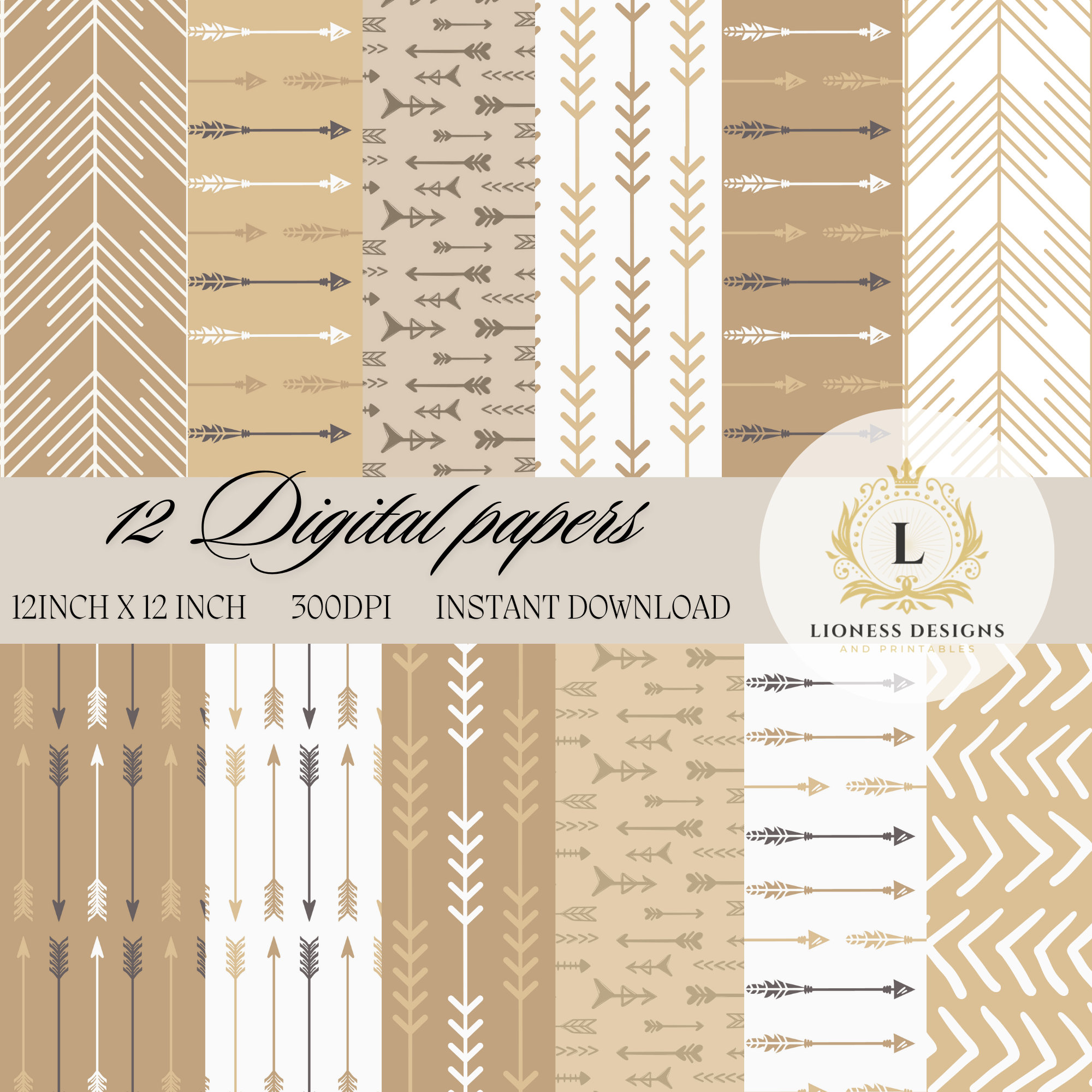 Arrow Neutral Digital Paper Pattern - Arrow Pattern for Personal and ...