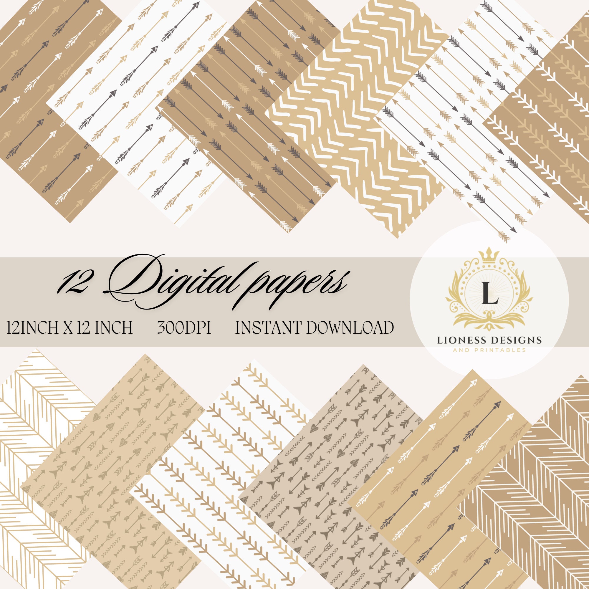 Arrow Neutral Digital Paper Pattern - Arrow Pattern for Personal and ...
