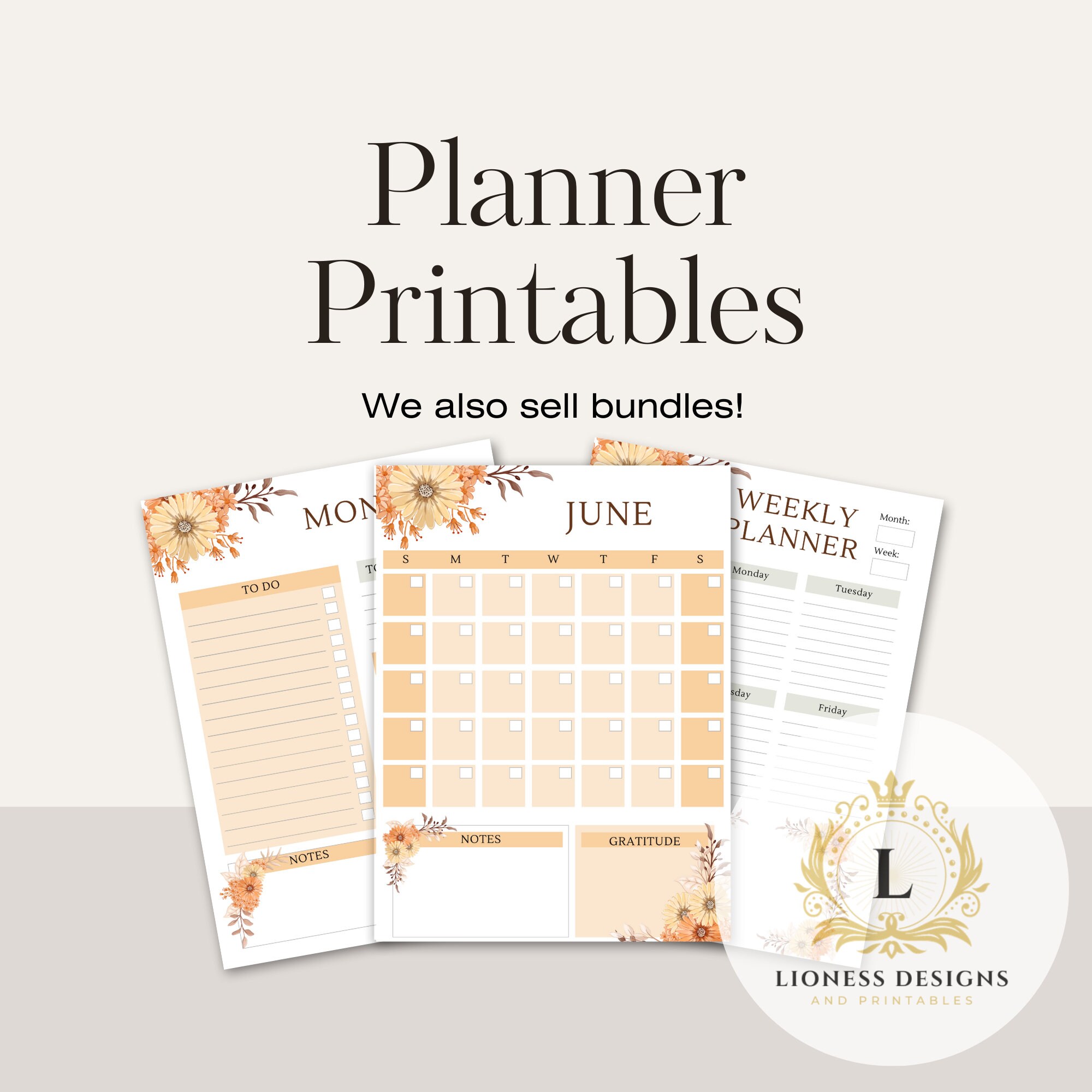 Orange Flower Monthly Planner Printable - Etsy