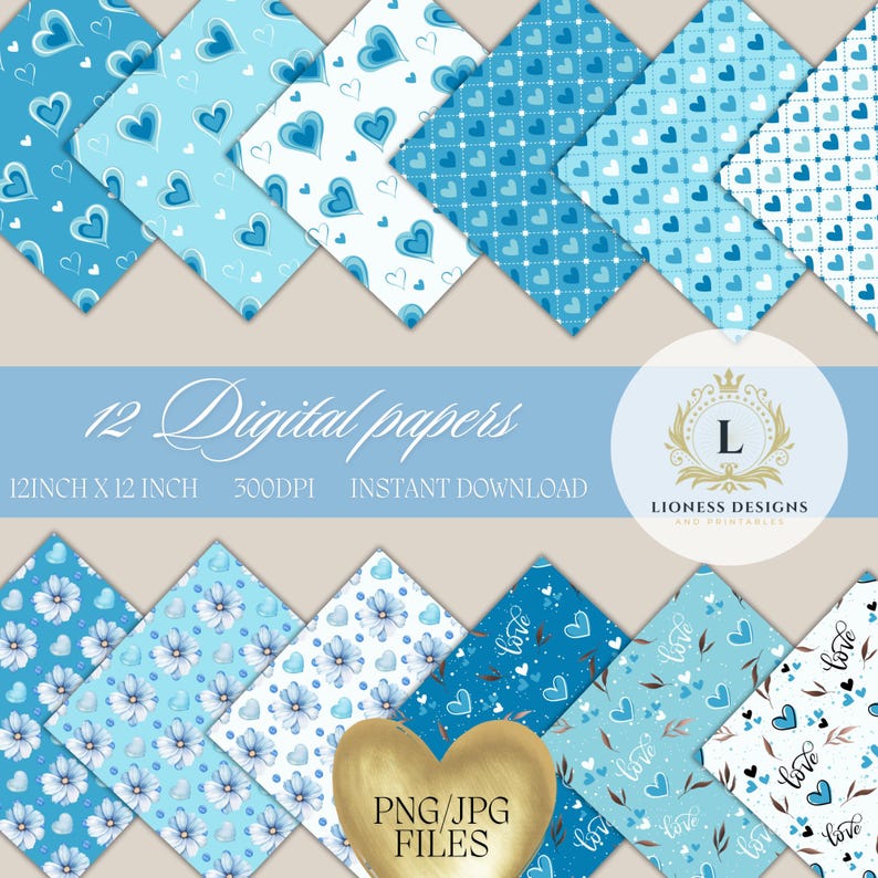 Valentine Seamless Digital Paper, Blue Hearts Pattern, Cold Heart ...