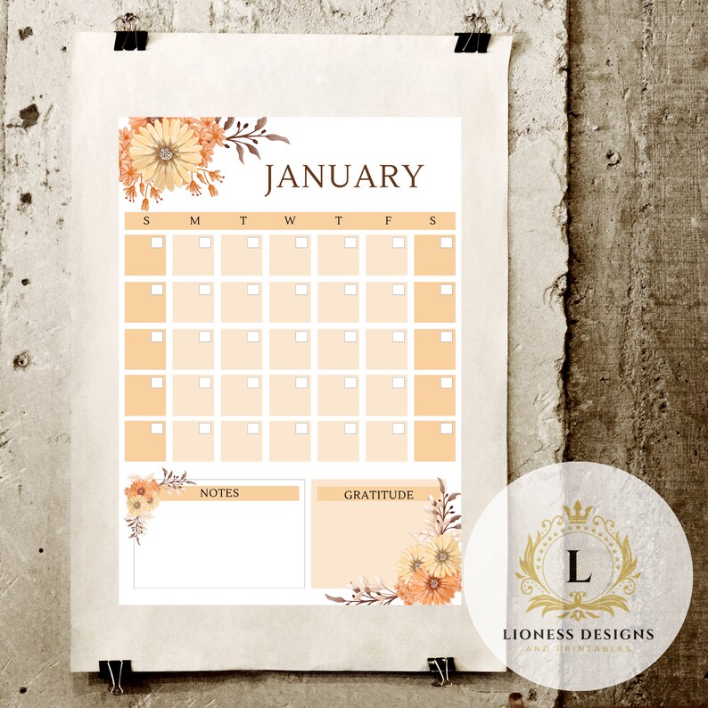 Orange Flower Monthly Planner Printable - Etsy