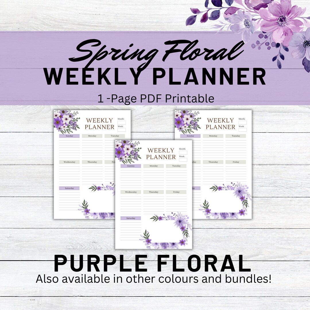 Purple Flower Weekly Planner Printable - Etsy
