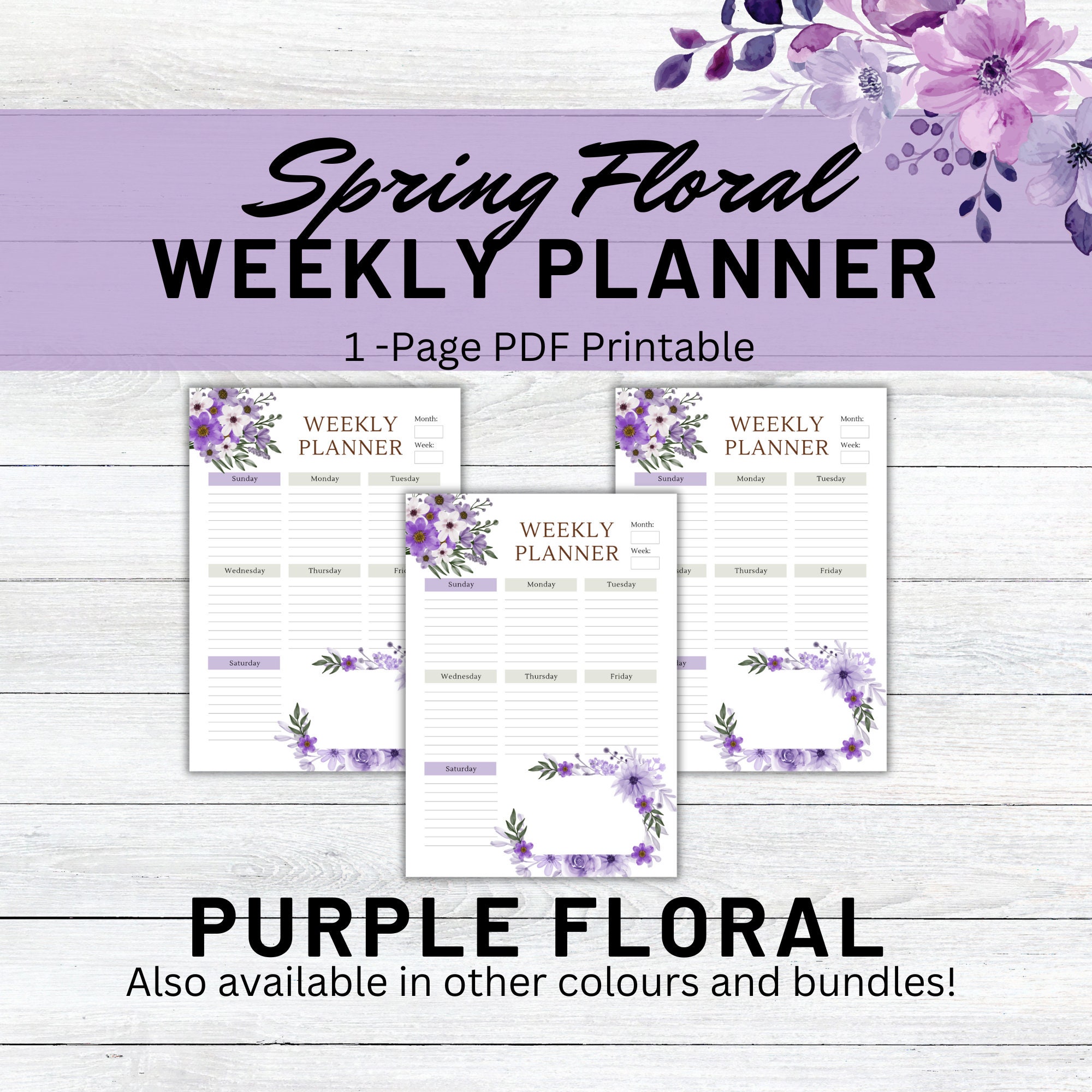 Purple Flower Weekly Planner Printable - Etsy