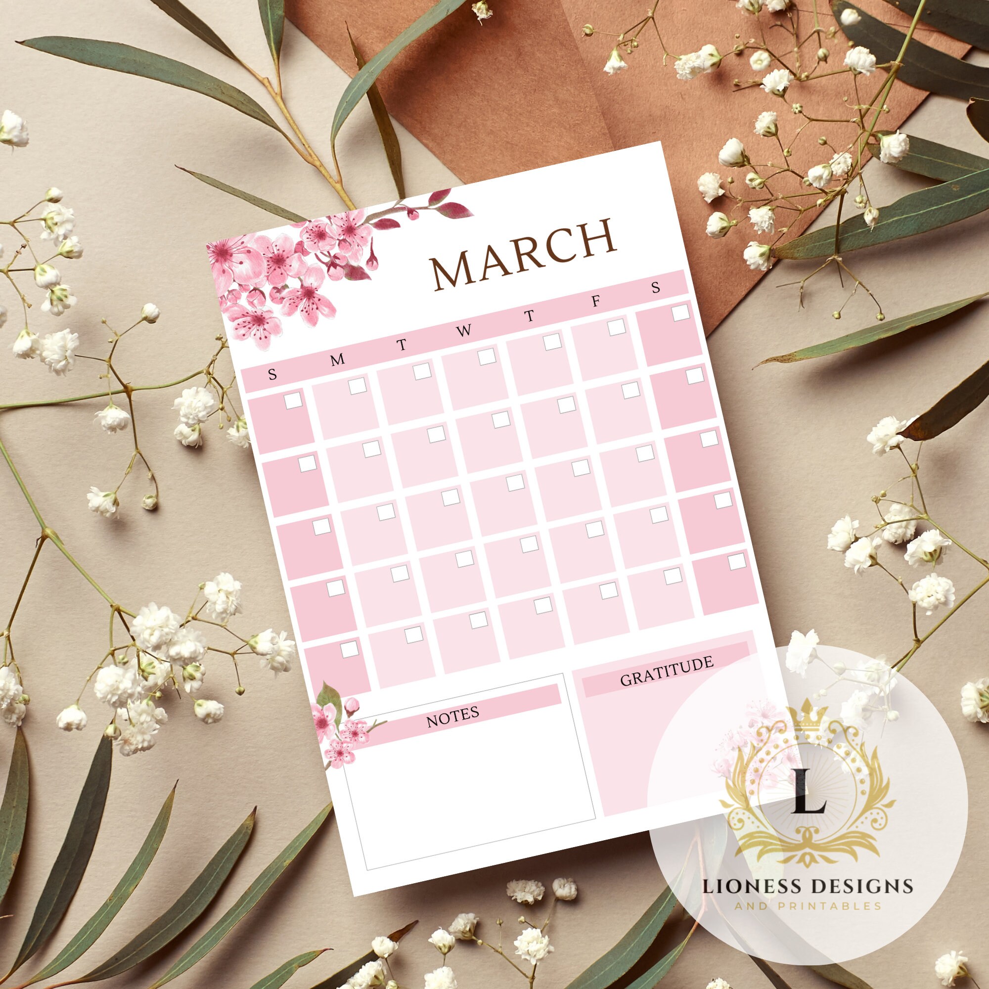 Cherry Blossom Monthly Planner Printable - Etsy