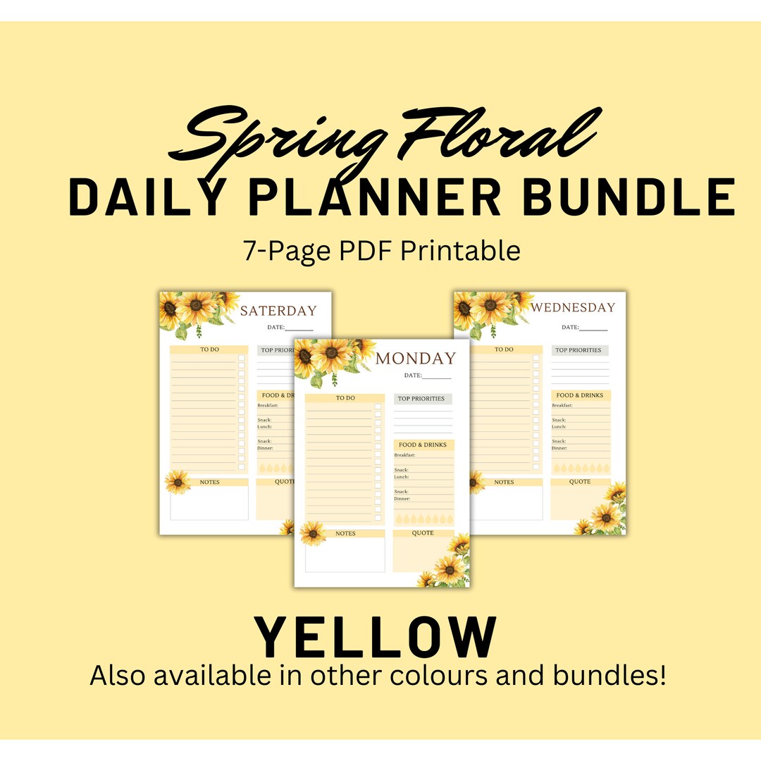 Sunflower Daily Planner Printable - Etsy