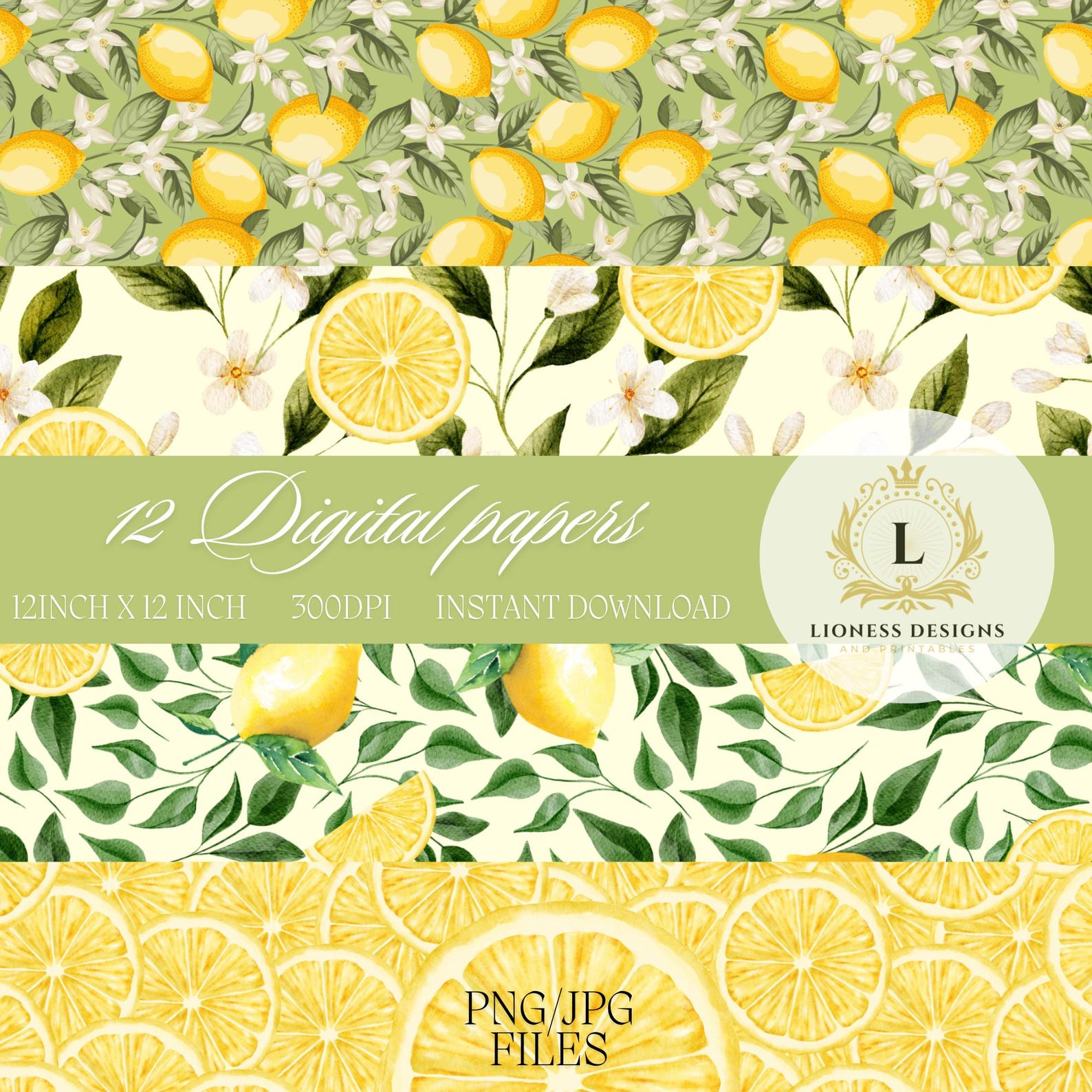 Lemons Seamless Digital Paper Pattern - Lemon Floral Pattern for ...