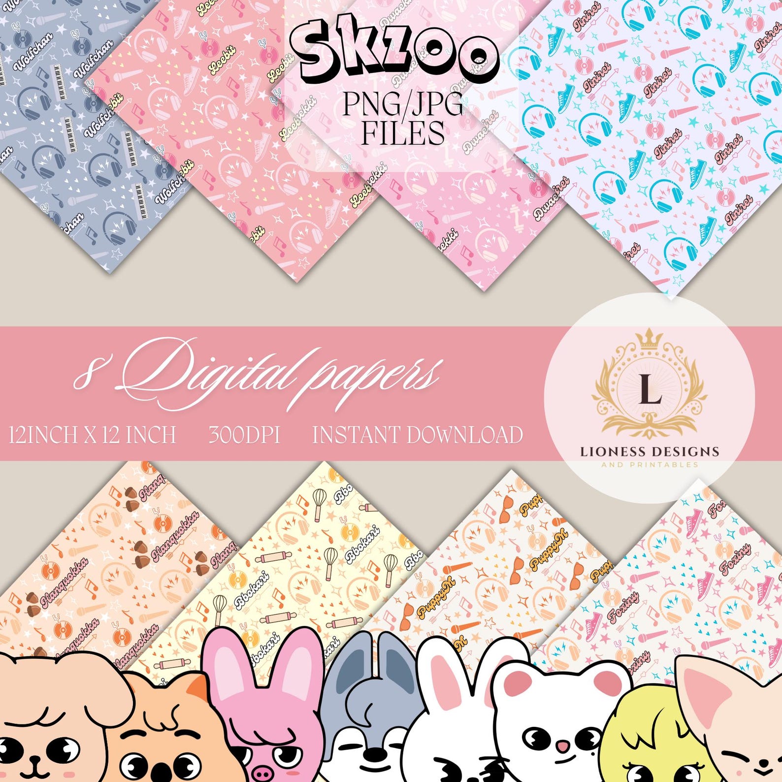 Skzoo Straykids Digital Paper: Seamless Kpop Wallpaper (digital ...