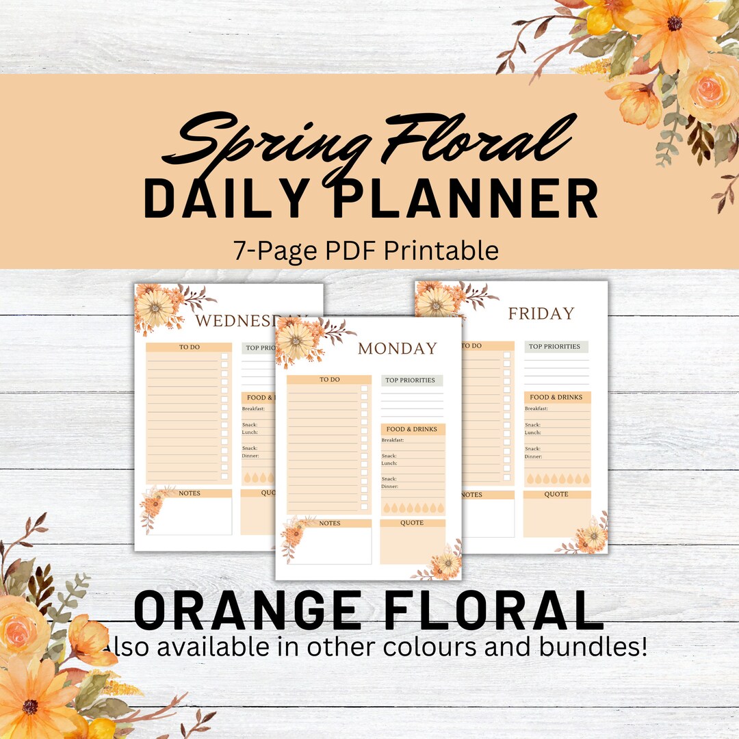 Orange Flower Daily Planner Printable - Etsy