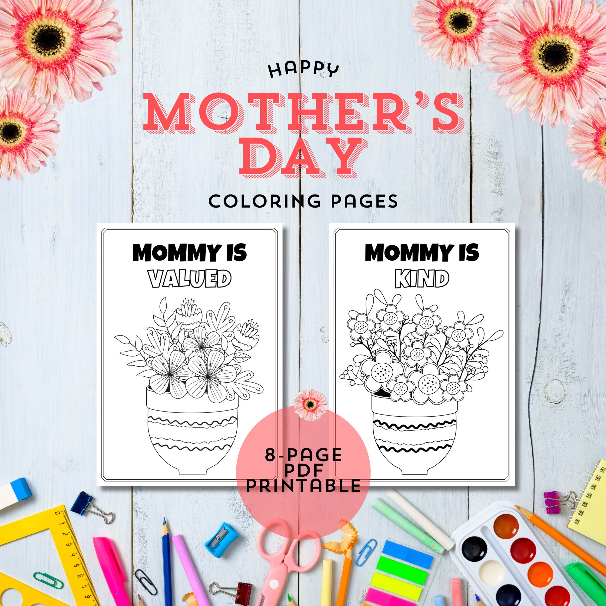 Mothers Day Coloring Pages for Kids - Positive Affirmations - Etsy