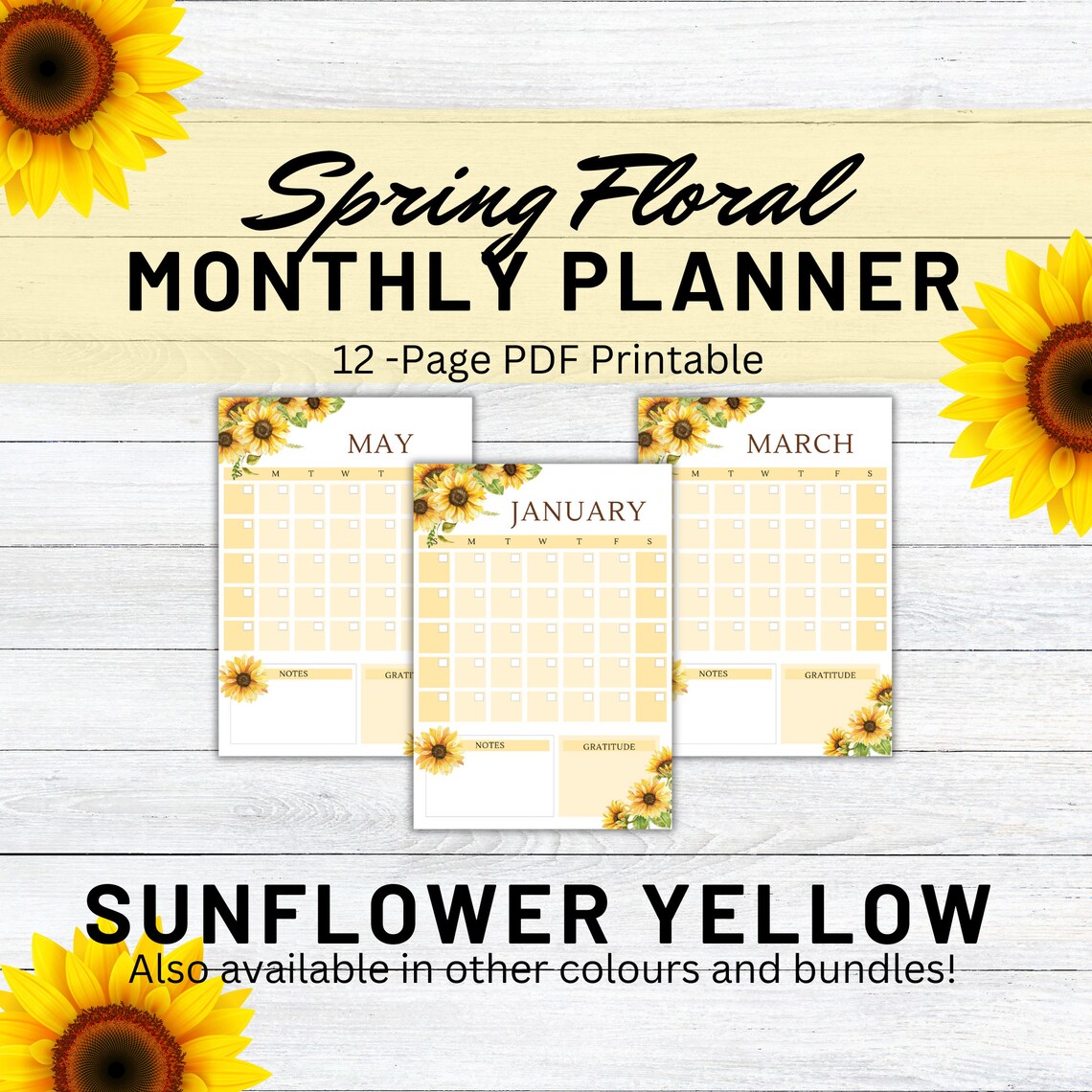 Sunflower Monthly Planner Printable - Etsy