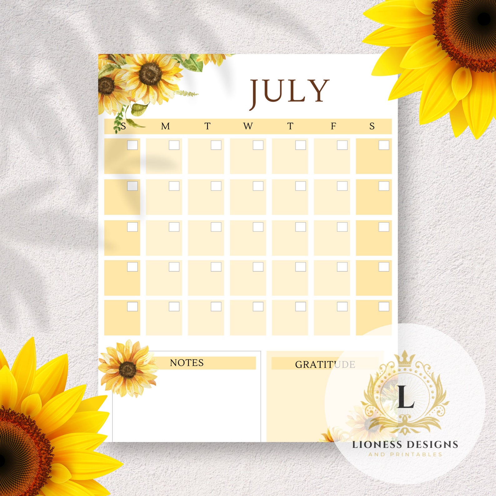 Sunflower Monthly Planner Printable - Etsy