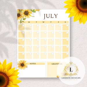 Sunflower Monthly Planner Printable - Etsy
