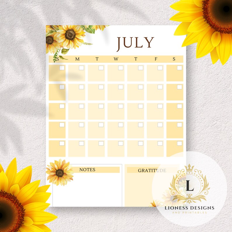 Sunflower Monthly Planner Printable - Etsy