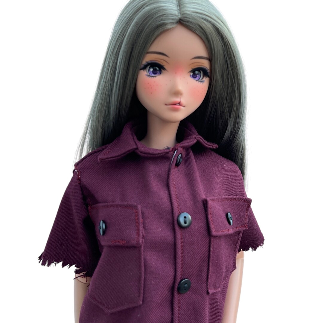 Smart Doll Dark Red Burgundy Baggy Oversized Shirt Faux Button Placket ...