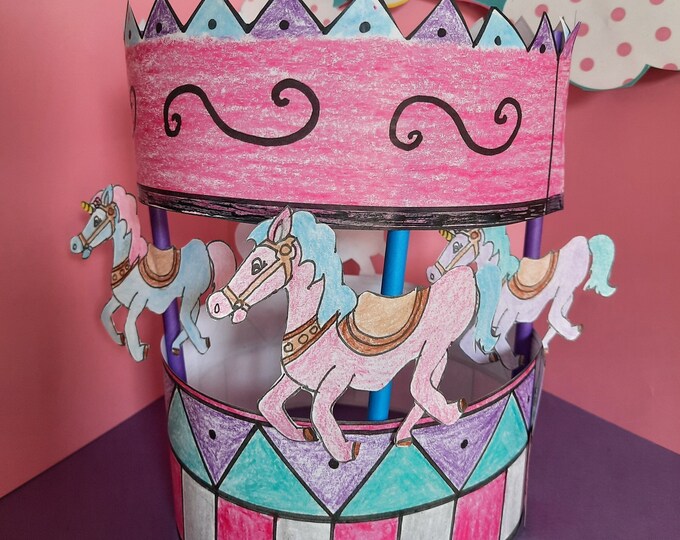 Build A Paper Carousel 3D Printable Craft. Colour Cut Glue Activity ...