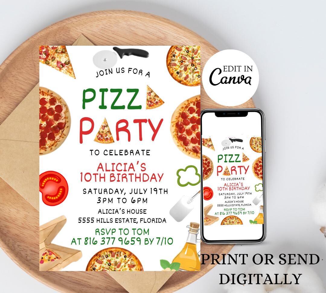 Editable Pizza Party Invitation, Pizza Making Birthday Invitation ...