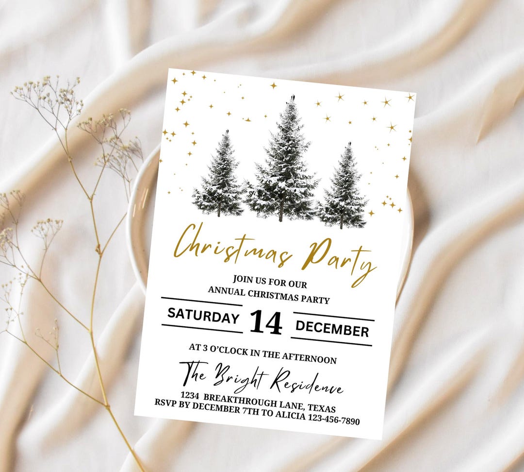 Christmas Tree Party Invitation Template, Holiday Celebration (digital ...