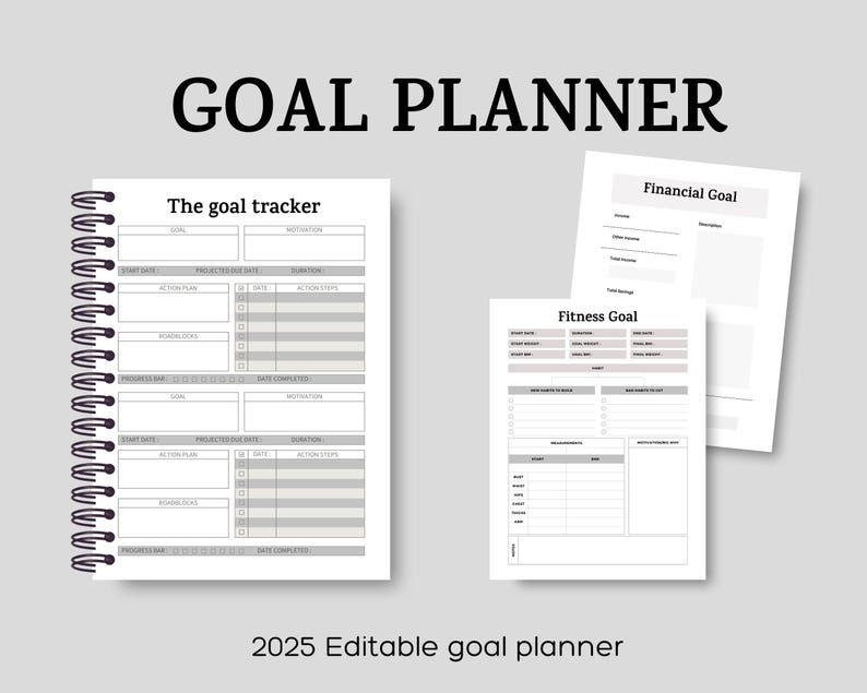 2025 Goal Planner- Editable Goal Setting Workbook- Comprehensive Goal ...