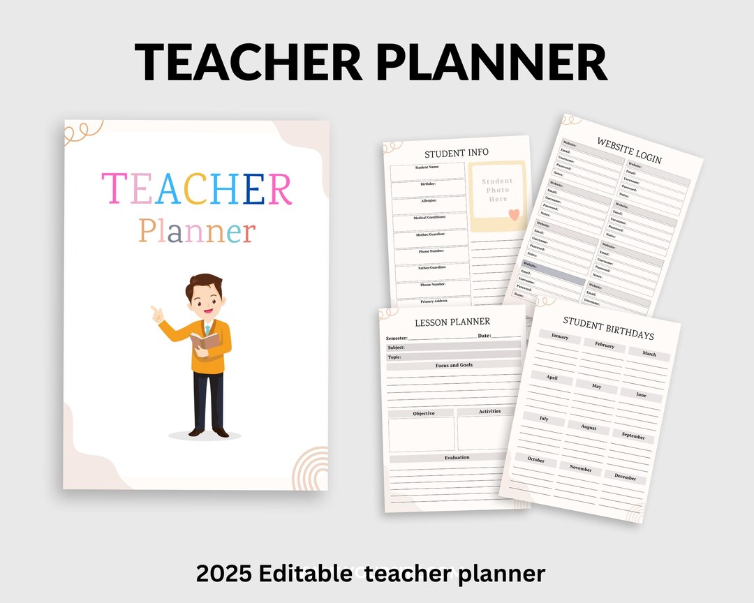 Teacher Planner Editable- Teacher Lesson Planner-customizable Teacher ...