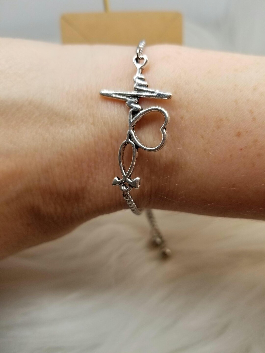 Stainless Steel Infinity Heart Beat Slider Bracelets, Stethoscope Heart ...