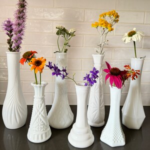 Lot of 7 Vintage Milk Glass Bud Vases Wedding Decor Mix and Match E.O ...