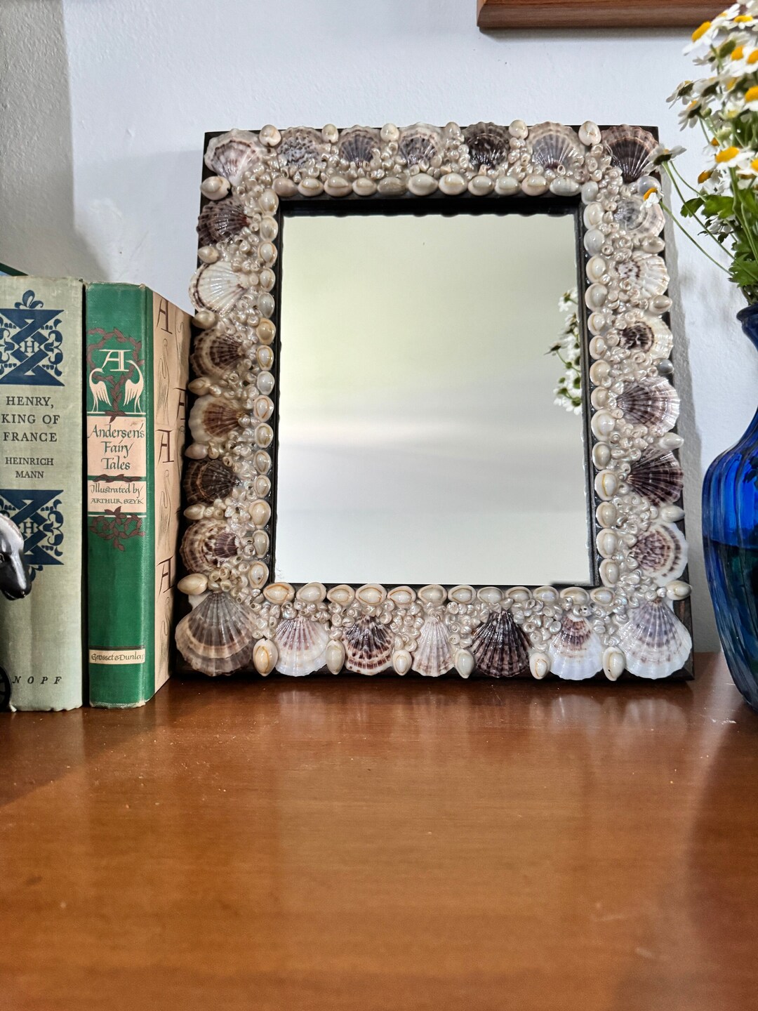 Vintage Handmade Seashell Mirror Seashell Art Beach House Decor Purple ...