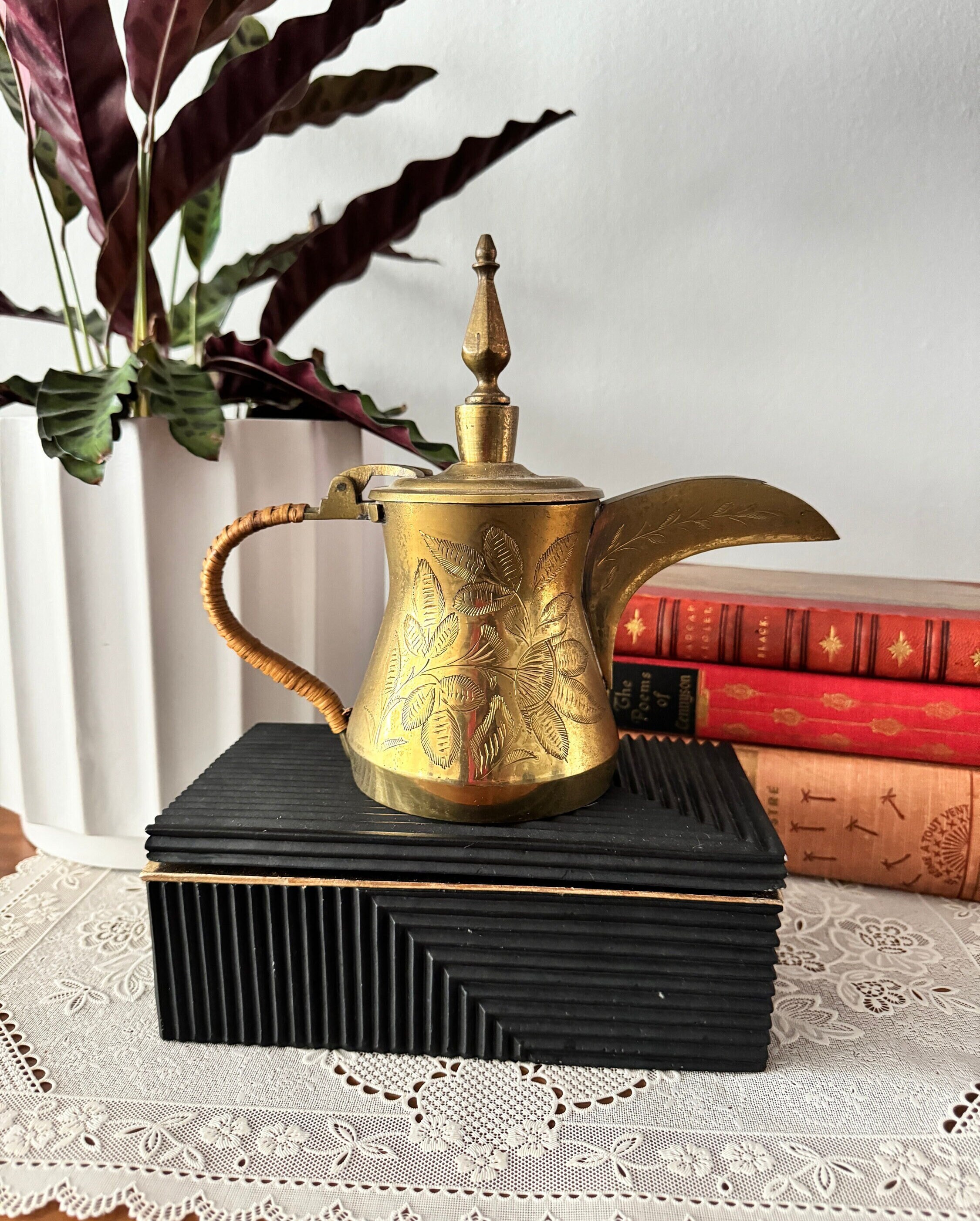 Vintage Etched Brass Dallah arabic Coffee Pot - Etsy