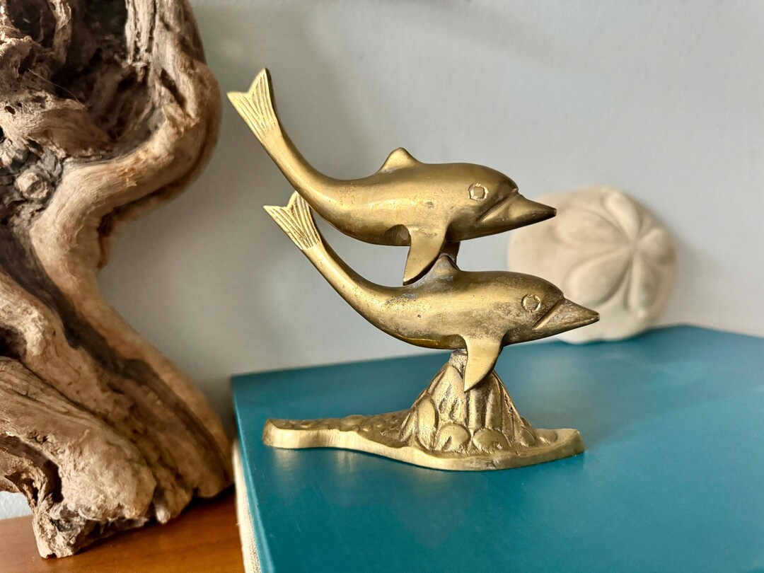 Vintage Mid Century Brass Dolphin Pair | 5x5" Brass Double Dolphin ...