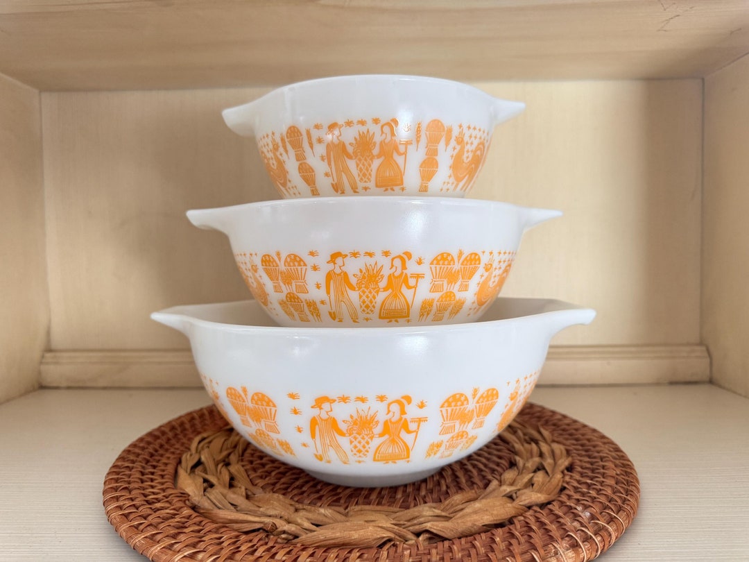 RARE Pyrex Pumpkin Butterprint Cinderella Mixing Bowls 441, 442, 443 ...