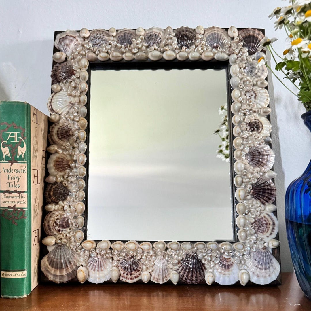 Vintage Handmade Seashell Mirror | Seashell Art | Beach House Decor ...