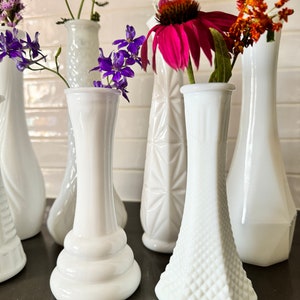 Lot of 7 Vintage Milk Glass Bud Vases Wedding Decor Mix and Match E.O ...