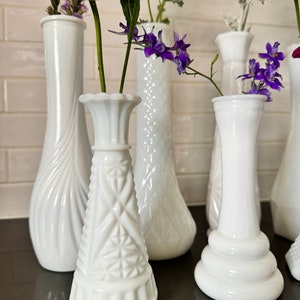 Lot of 7 Vintage Milk Glass Bud Vases Wedding Decor Mix and Match E.O ...