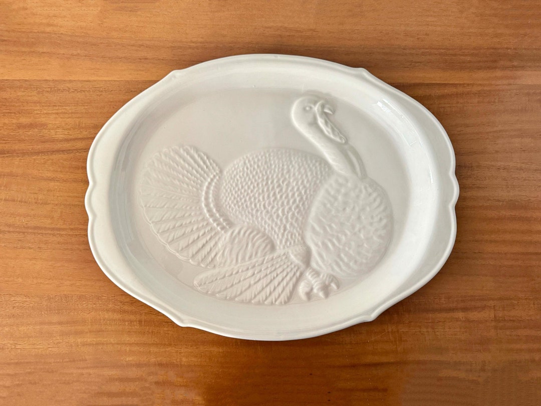 Vintage White Ceramic Turkey Platter in Original Box | Whittier Ware ...