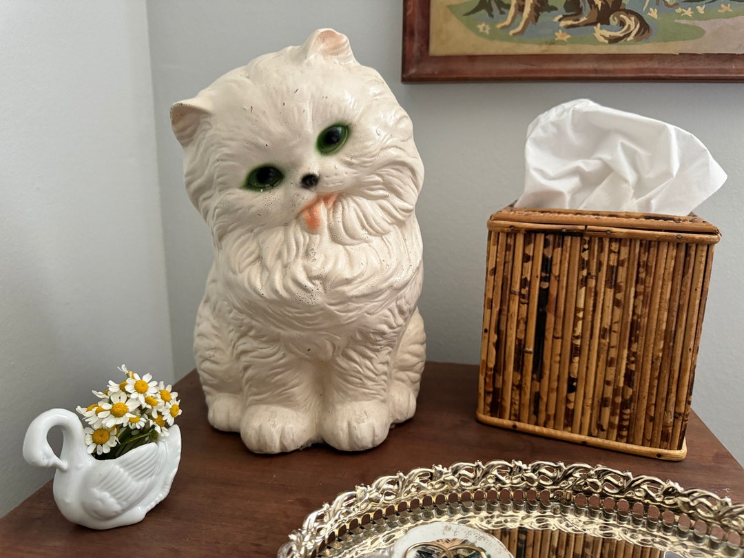 Large Vintage Ceramic White Persian Cat Statue, 10" X 8" | Mid Century ...