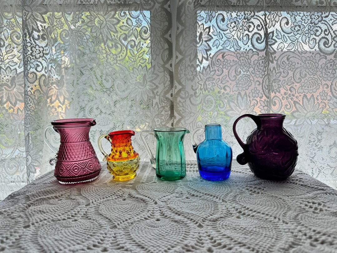 Pride Collection Vintage Hand Blown Glass Mini Pitcher Set of 5 Rainbow ...