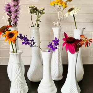 Lot of 7 Vintage Milk Glass Bud Vases Wedding Decor Mix and Match E.O ...