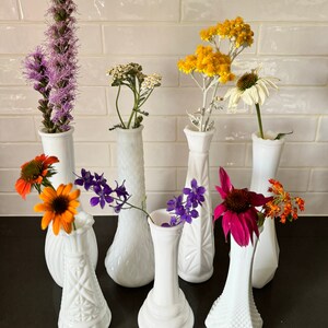 Lot of 7 Vintage Milk Glass Bud Vases Wedding Decor Mix and Match E.O ...