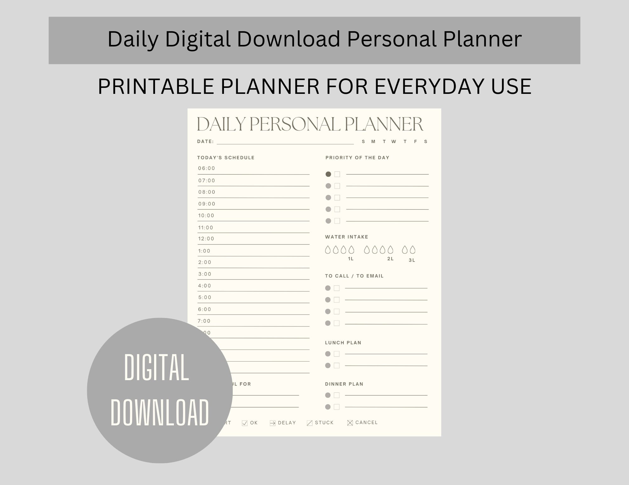 Daily Printable Minimalist Planner, Daily Personal Planner, Daily ...