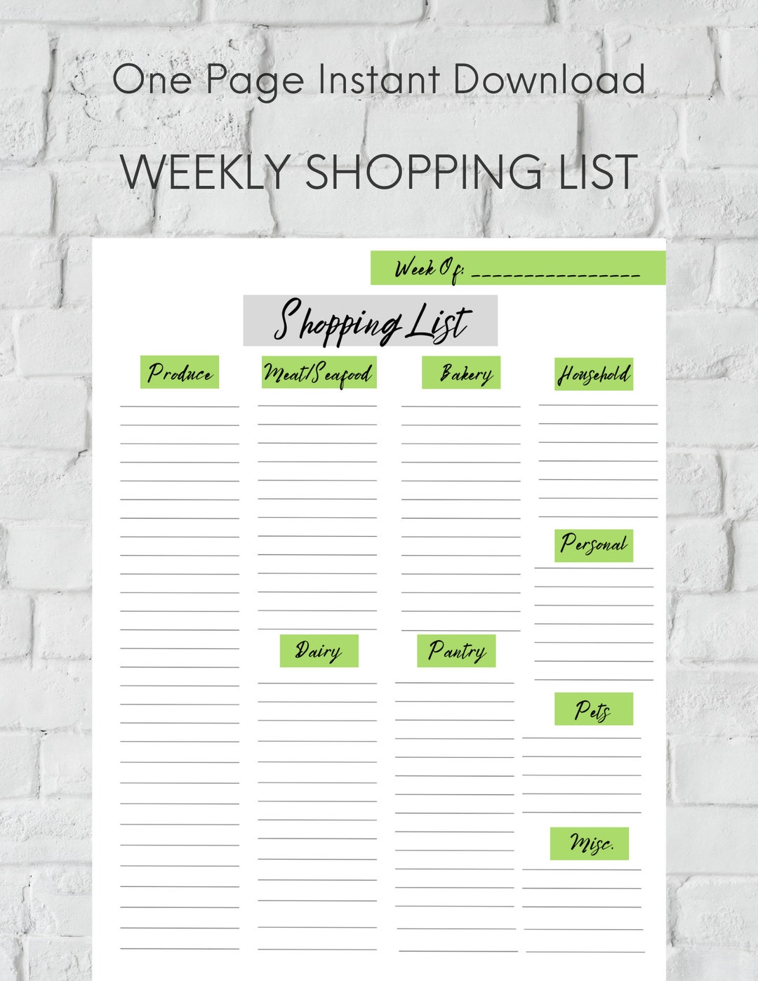 Printable Grocery Shopping List Instant Digital Download - Etsy