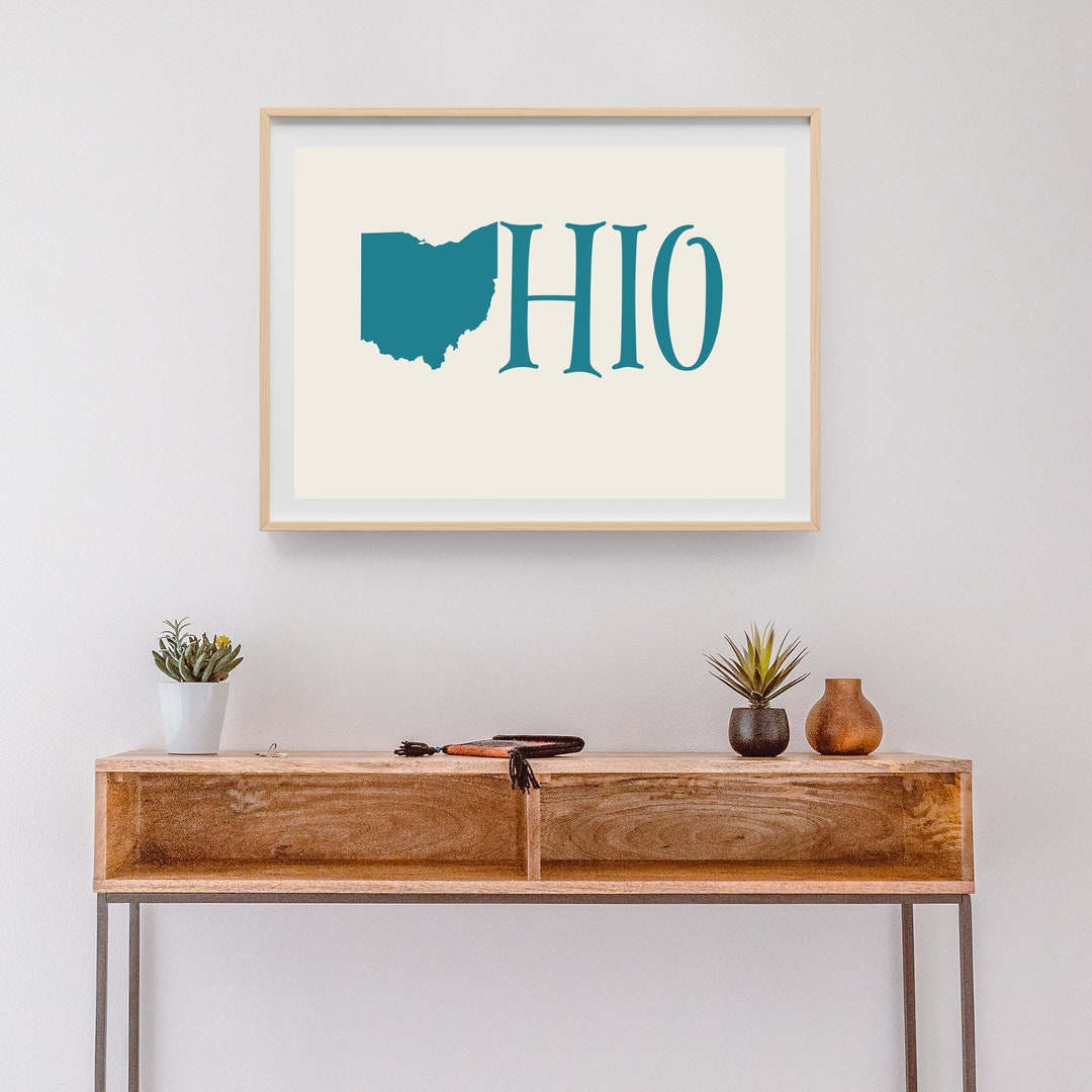 Ohio Printable Wall Art Teal Text With State Image Instant Download ...