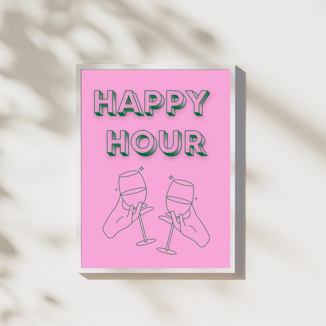 Pink and Green Trendy Happy Hour Printable Bar Decor Happy Hour Prints ...