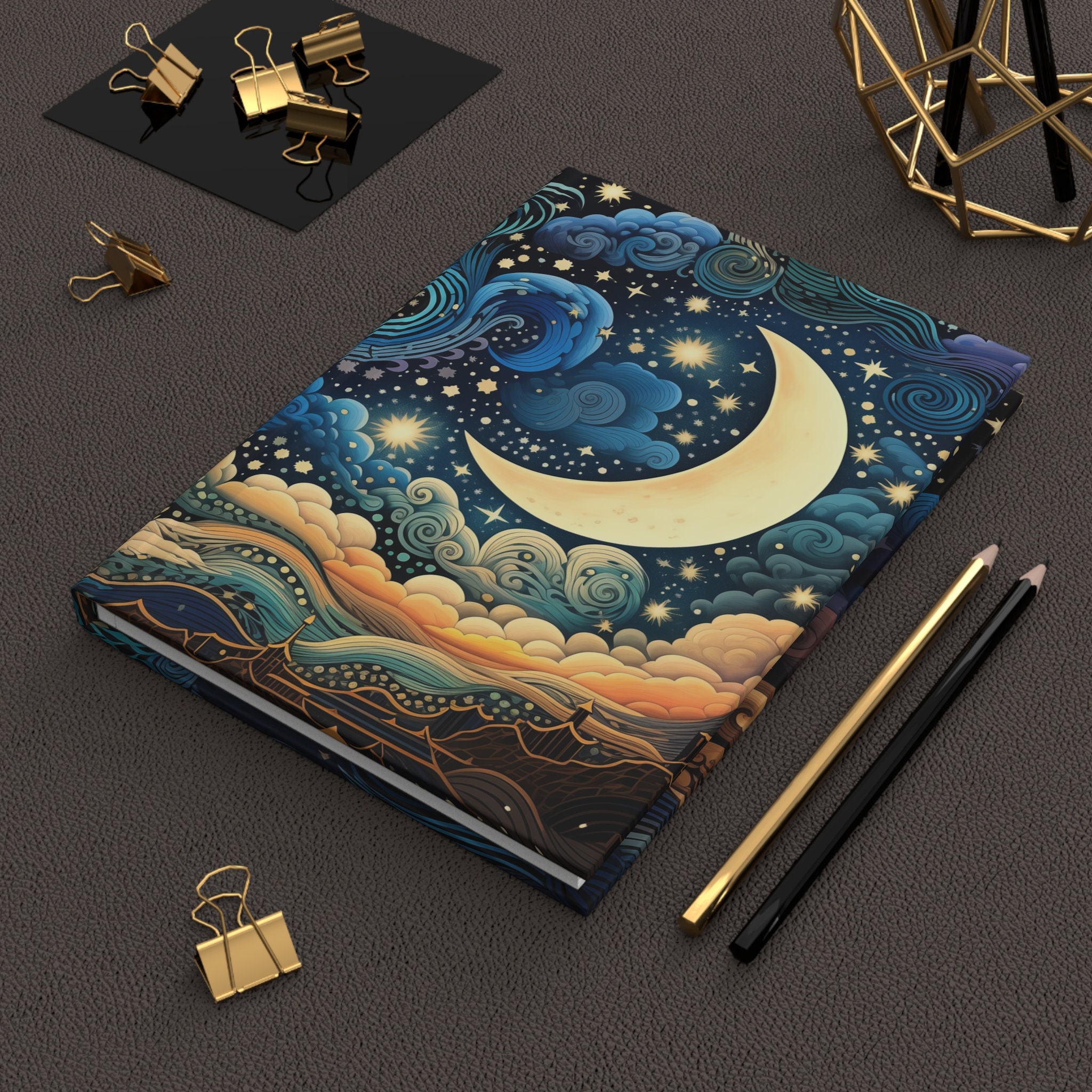 Vibrant Celestial Notebook, Whimsical Galaxy Moon Journal - Etsy