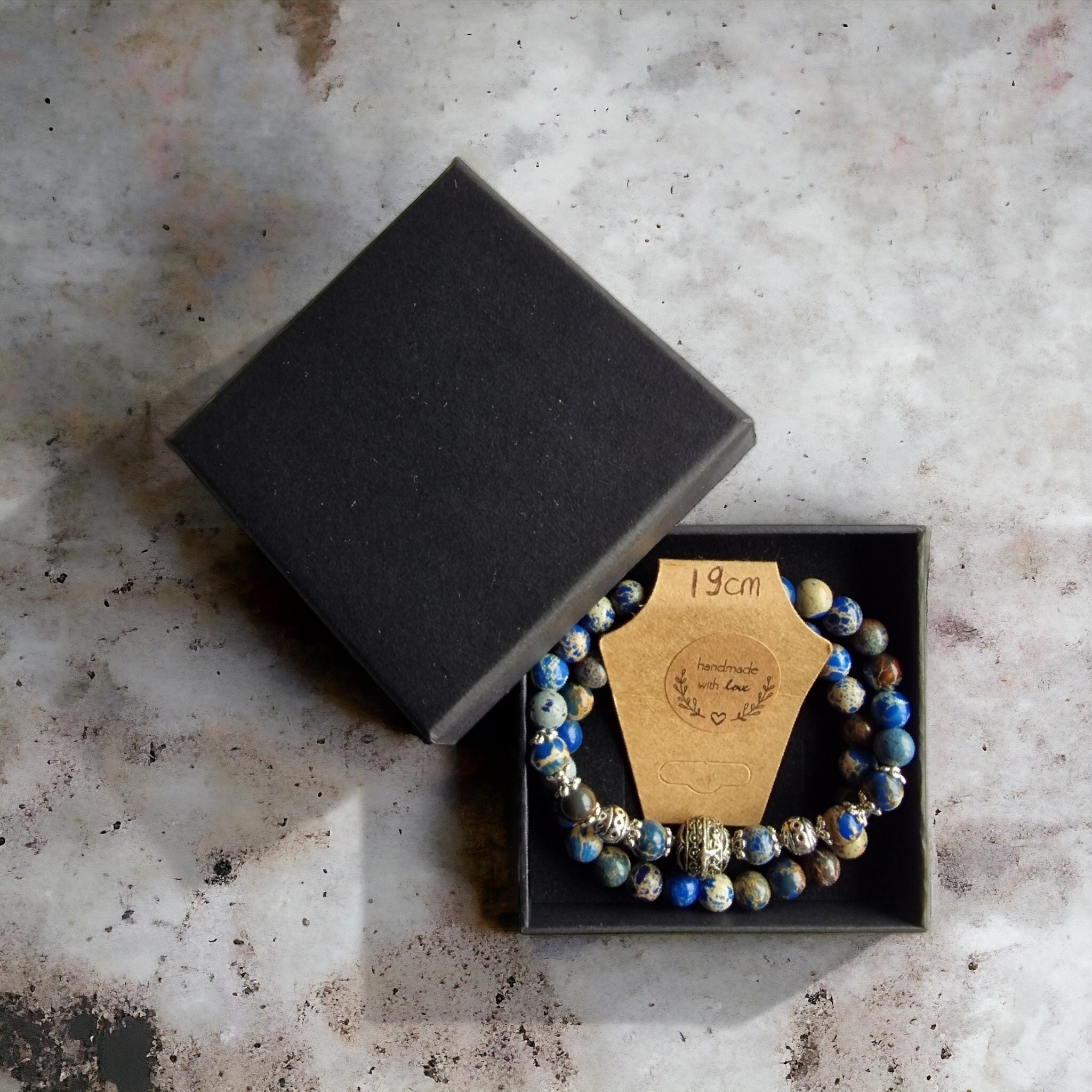 Handmade Natural Blue Imperial Jasper Stone Bracelet Set of Two With a ...