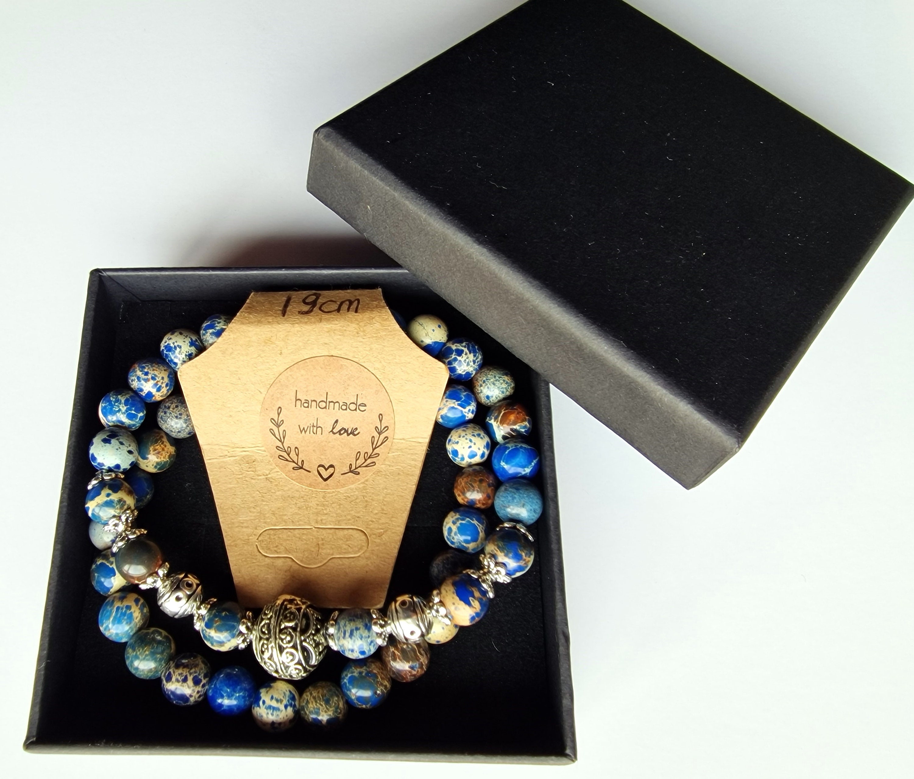 Handmade Natural Blue Imperial Jasper Stone Bracelet Set of Two With a ...