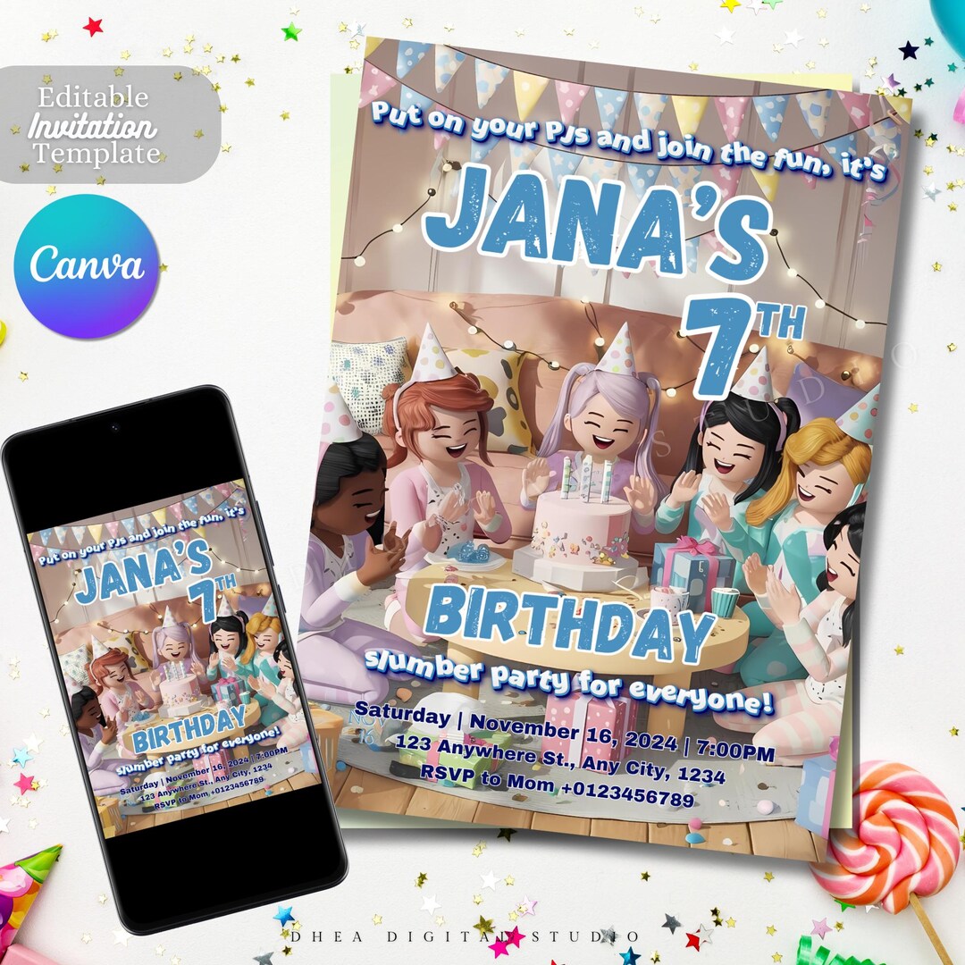 Editable Roblox Sleepover Invitation, Pink Pajama Party Invite ...