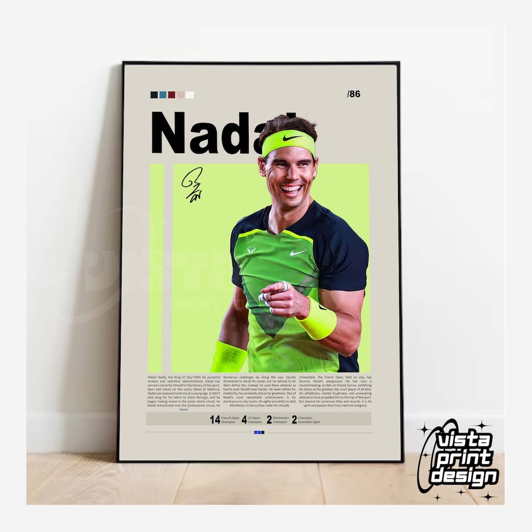 Rafael Nadal Tennis Motivational Poster, Tennis Gifts, Tennis Art ...