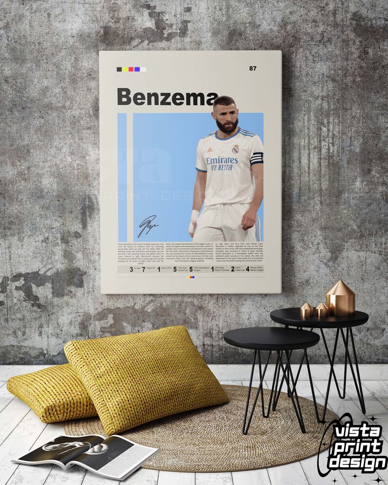 Karim Benzema Poster, Real Madrid Poster, Soccer Gifts, Sports Poster ...