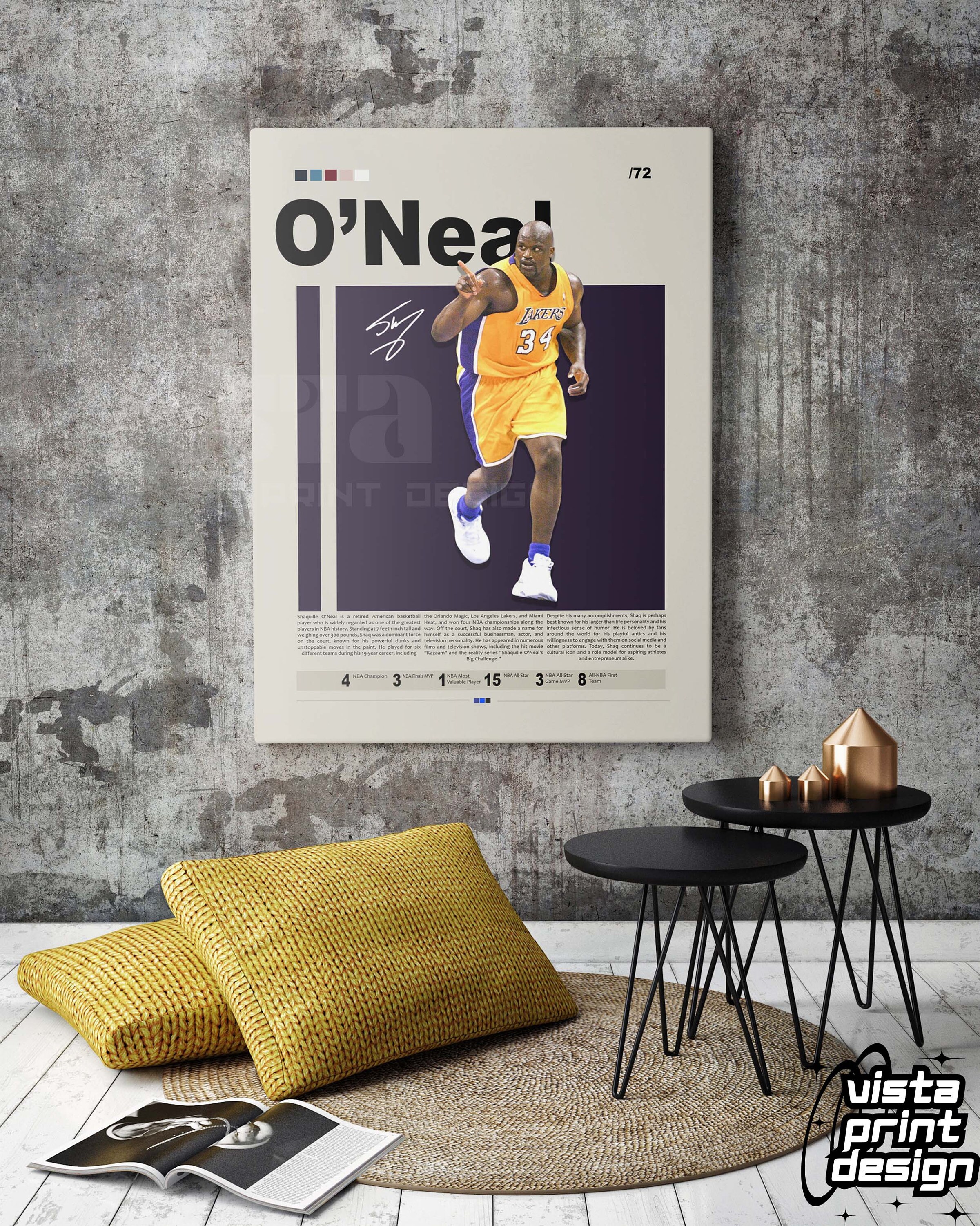 Shaquille Oneal Poster, LA Lakers Print, NBA Poster, Sports Poster, Mid ...