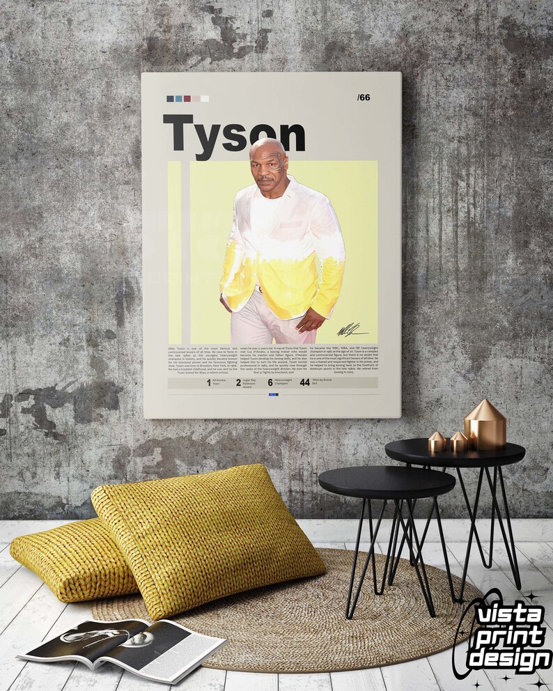 Mike Tyson Boxing Poster, Sports Poster, Boxing Wall Décor, Mid-century Modern, Motivational ...